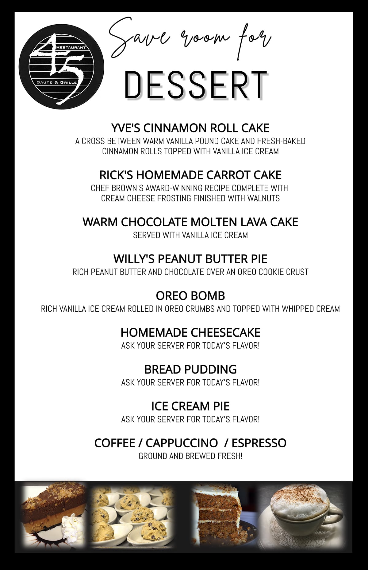 Dessert Menu Restaurant 45 Dessert Menu Restaurant 45
