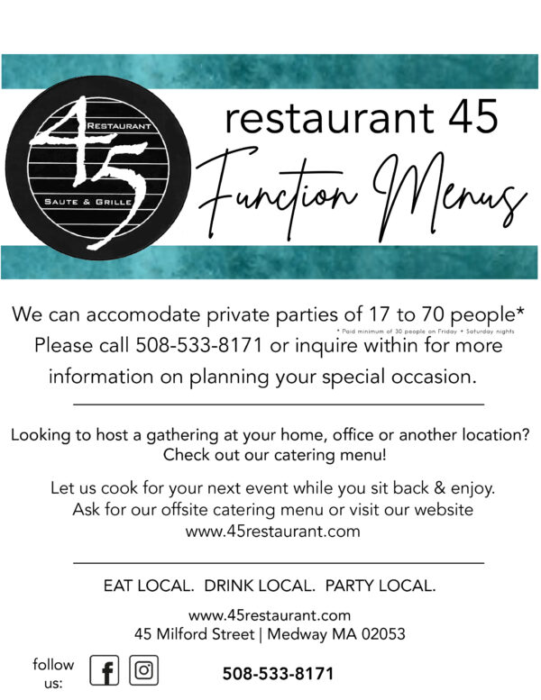 Function Menus - Restaurant 45